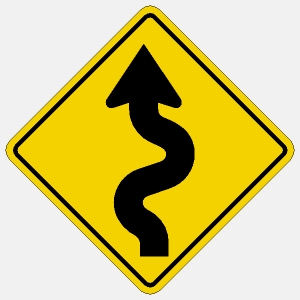 Left Winding Road Symbol W1-5L 30" - reflective aluminum Warning sign
